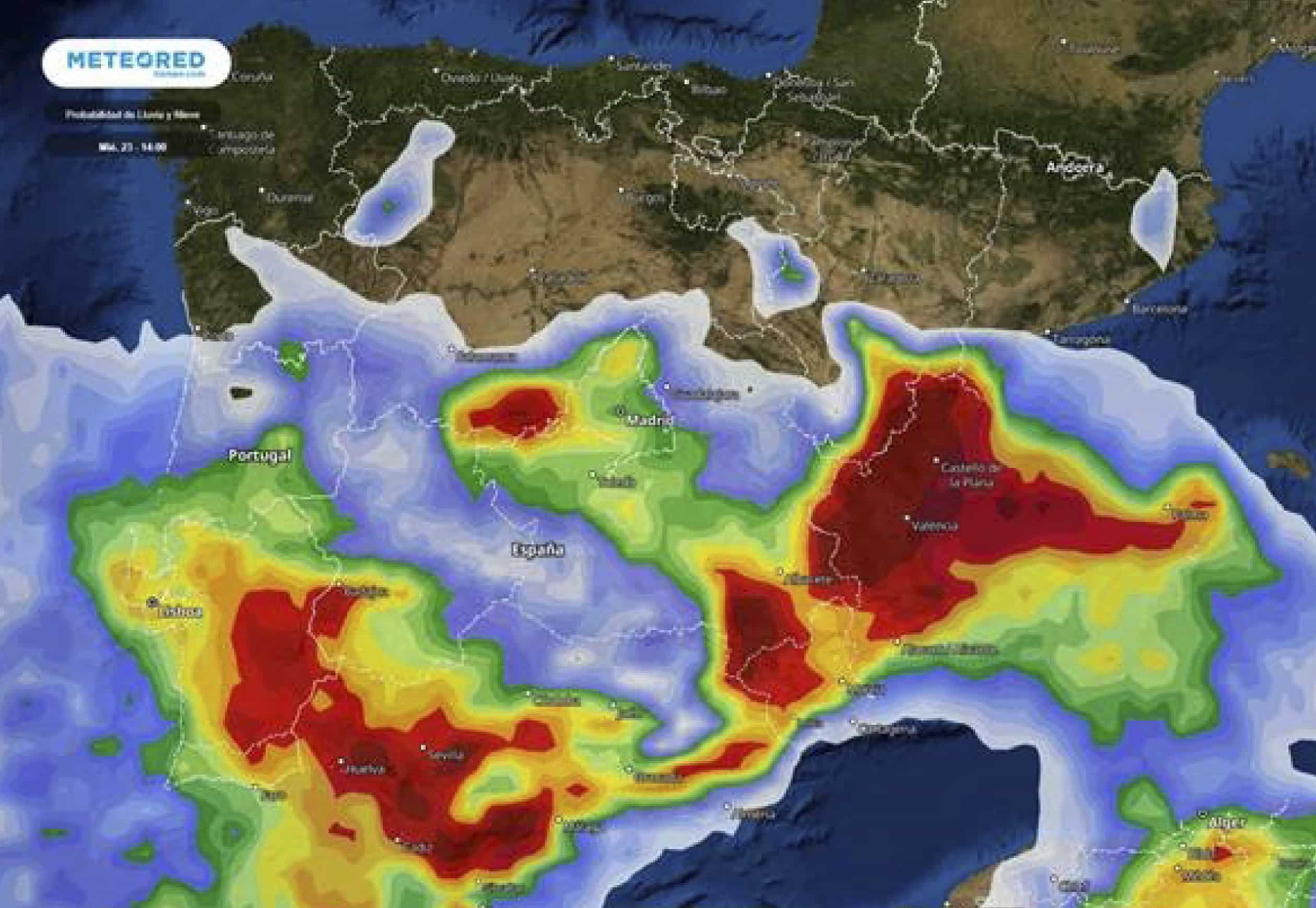 Previsión meteorológica de Meteored para esta semana, con gran lluvia